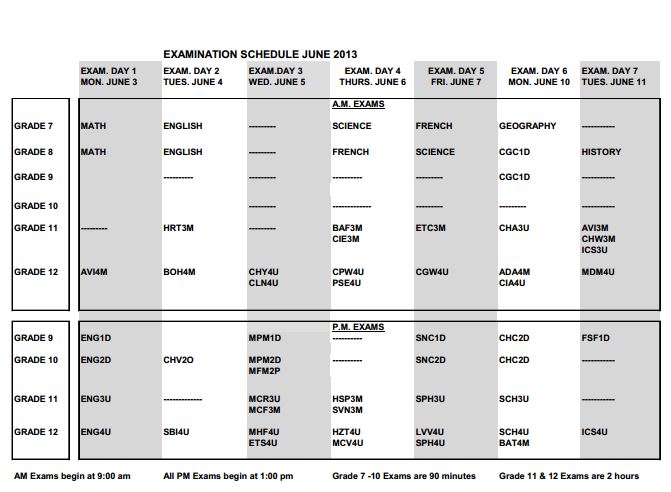 Examination Schedule – CRESTWOOD